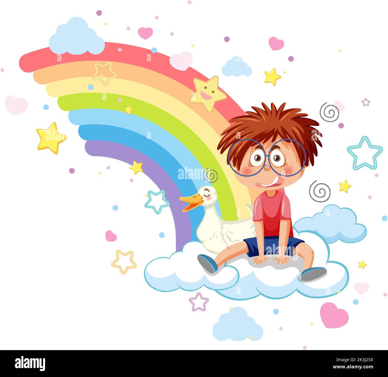 Happy kids on rainbow illustration Stock Vector Image & Art - Alamy