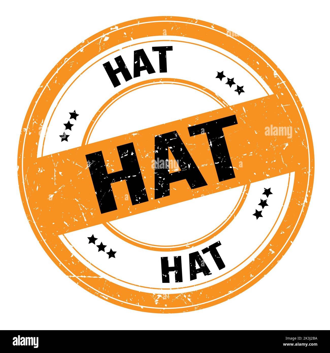 HAT text written on orange-black round grungy stamp sign Stock Photo ...