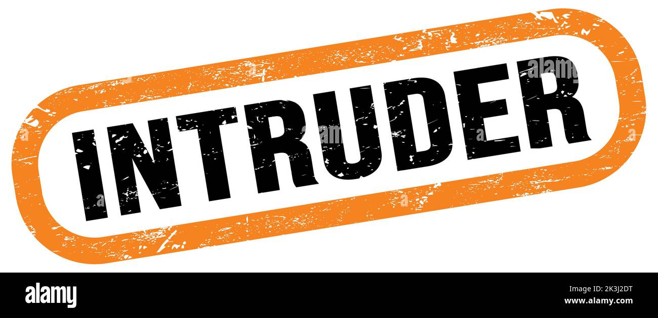 INTRUDER, text on orange-black rectangle stamp sign Stock Photo - Alamy