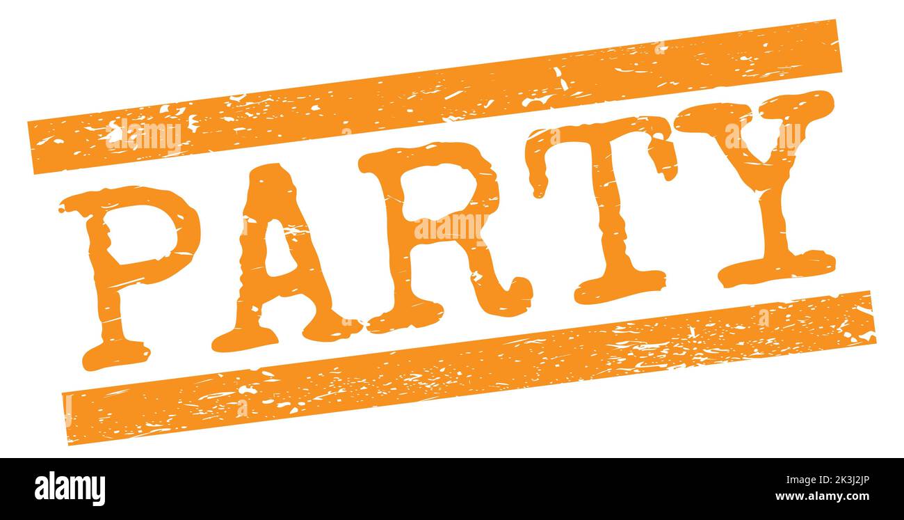 PARTY text written on orange grungy lines stamp sign Stock Photo - Alamy