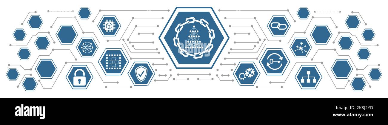 Concept of blockchain with connected icons Stock Photo - Alamy