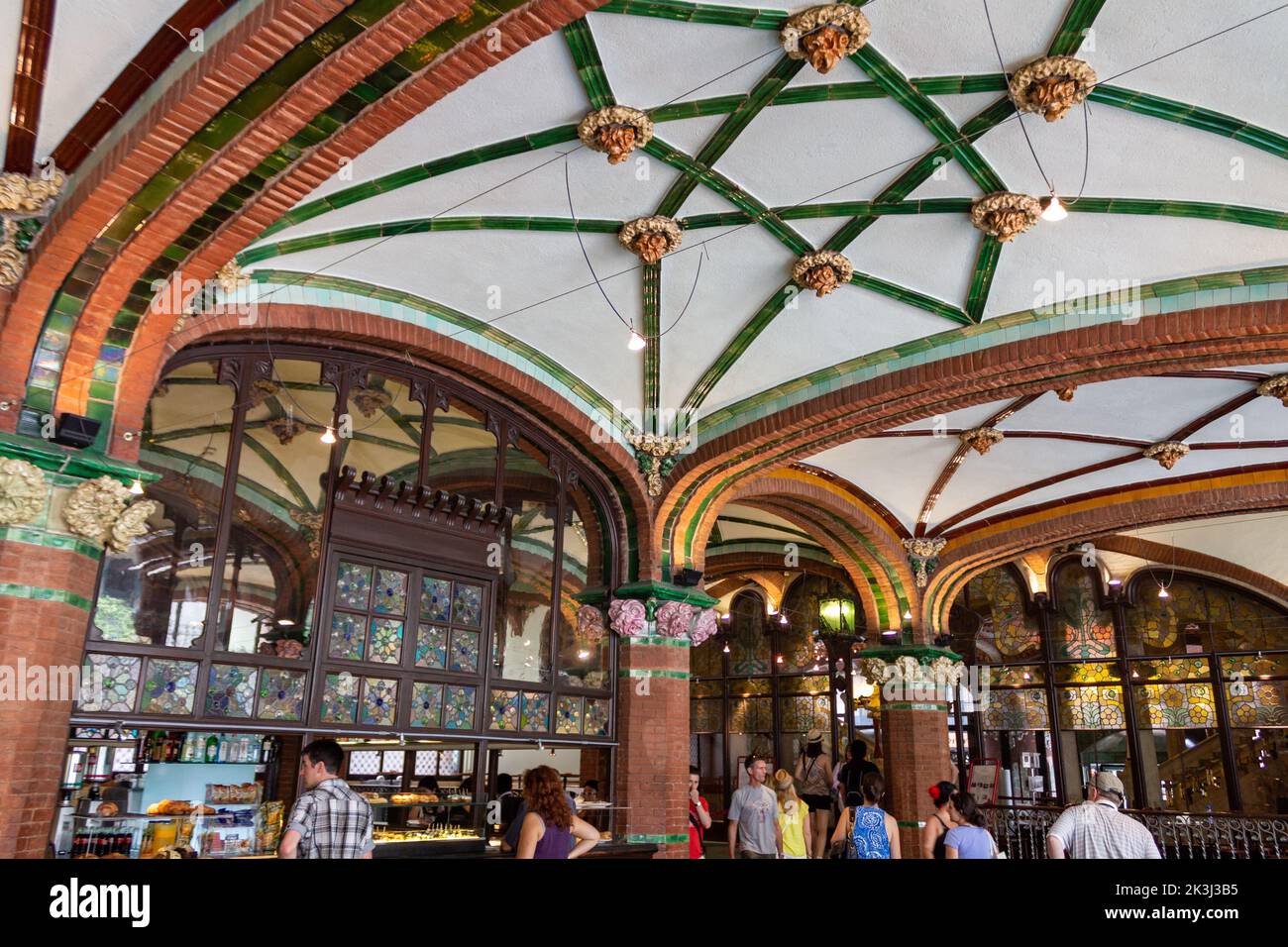 The adorned interior of the Palau de la Musica in Barcelona, Catalunia ...