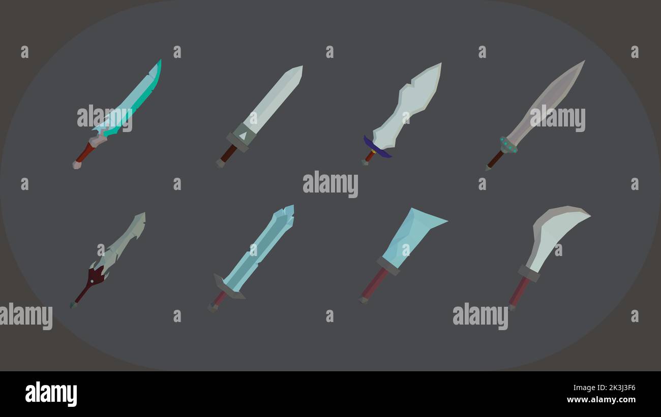 set of cartoon game sword, Cartoon sword for the game, vector ...