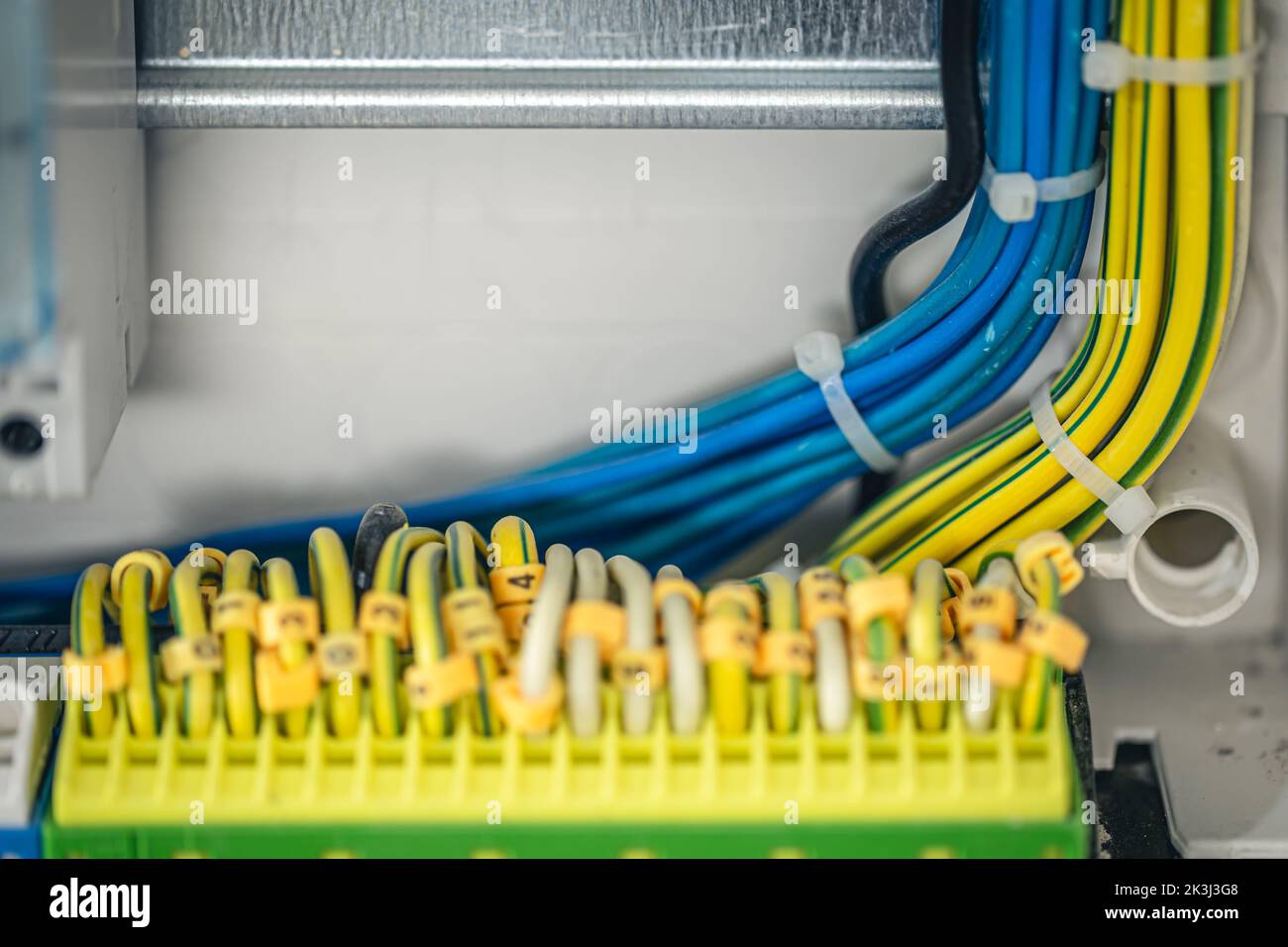 Close up circuit breakers and wire in control panel Stock Photo - Alamy