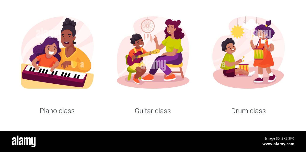 Gradeschool students music lessons isolated cartoon vector illustration ...