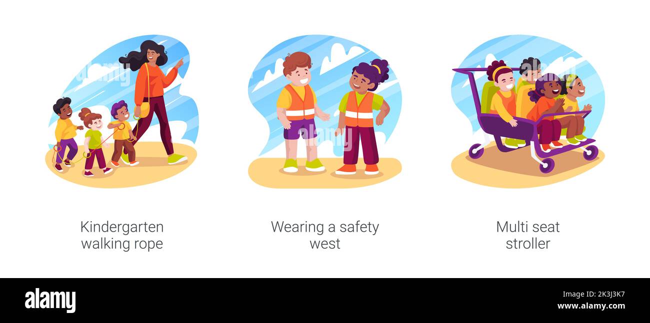 Kindergarten outside time isolated cartoon vector illustration set ...