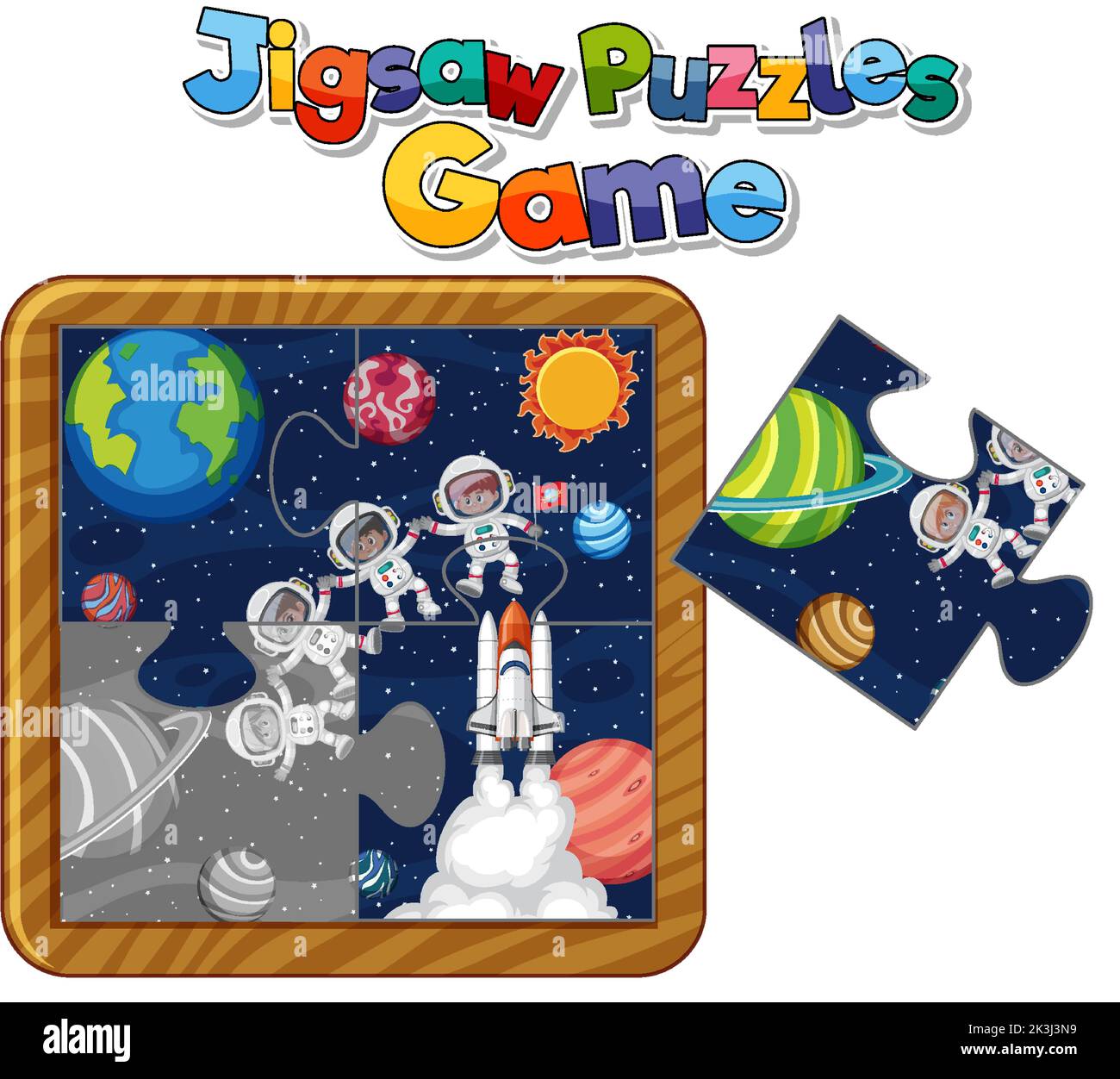 Astronaut in space photo puzzle game template illustration Stock Vector ...