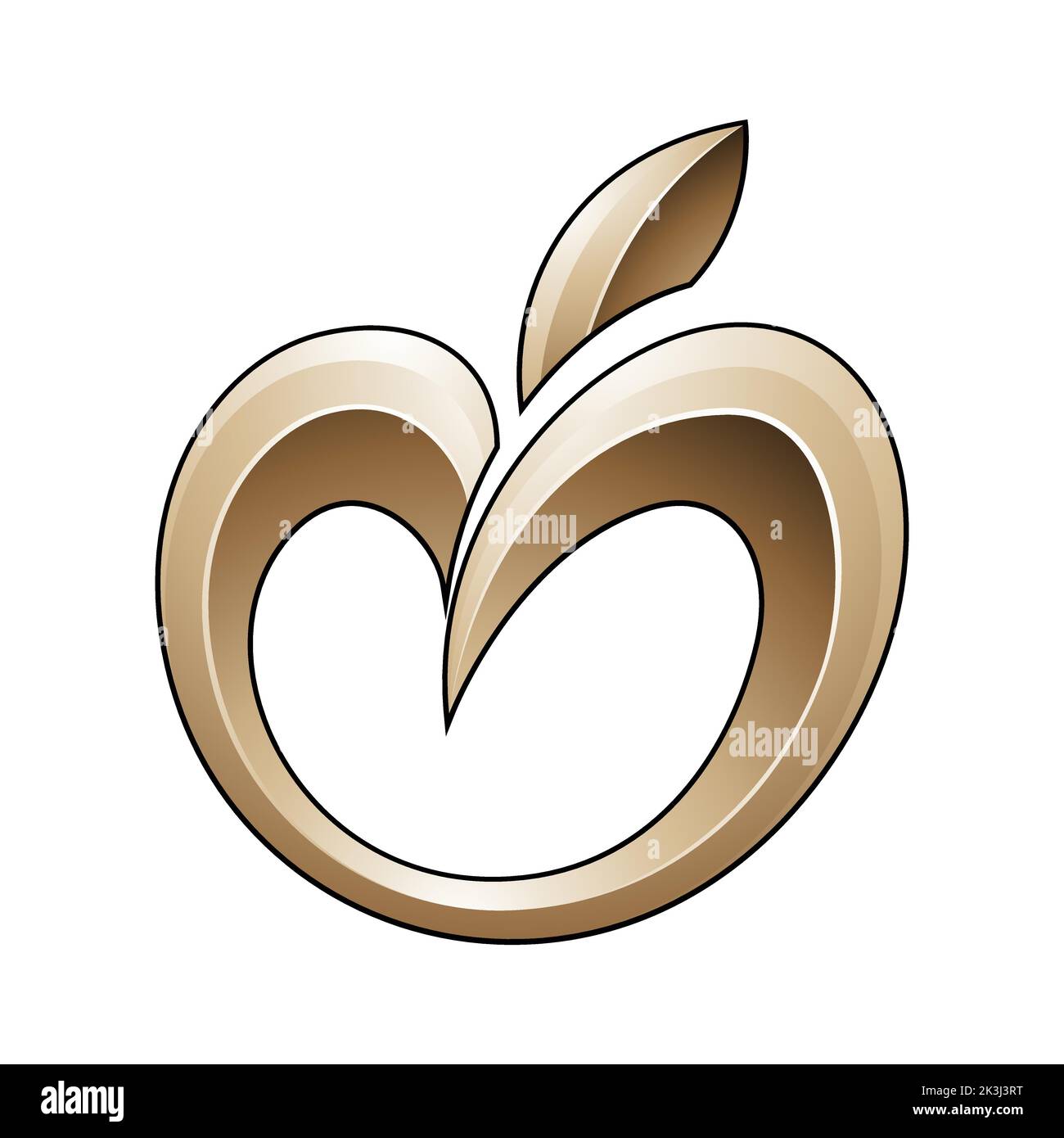 Apple Icon in Glossy Shades of Beige isolated on a White Background ...