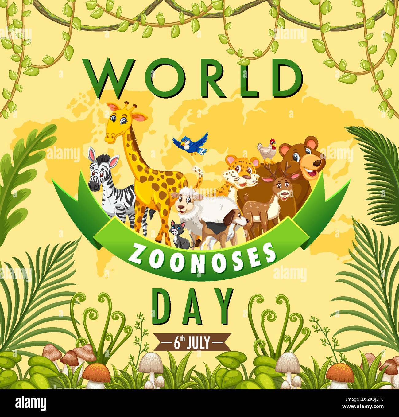 World zoonoses day cartoon poster illustration Stock Vector Image & Art - Alamy