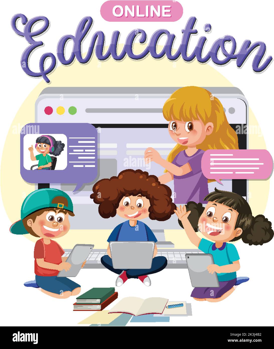 Online education with cartoon character illustration Stock Vector Image ...