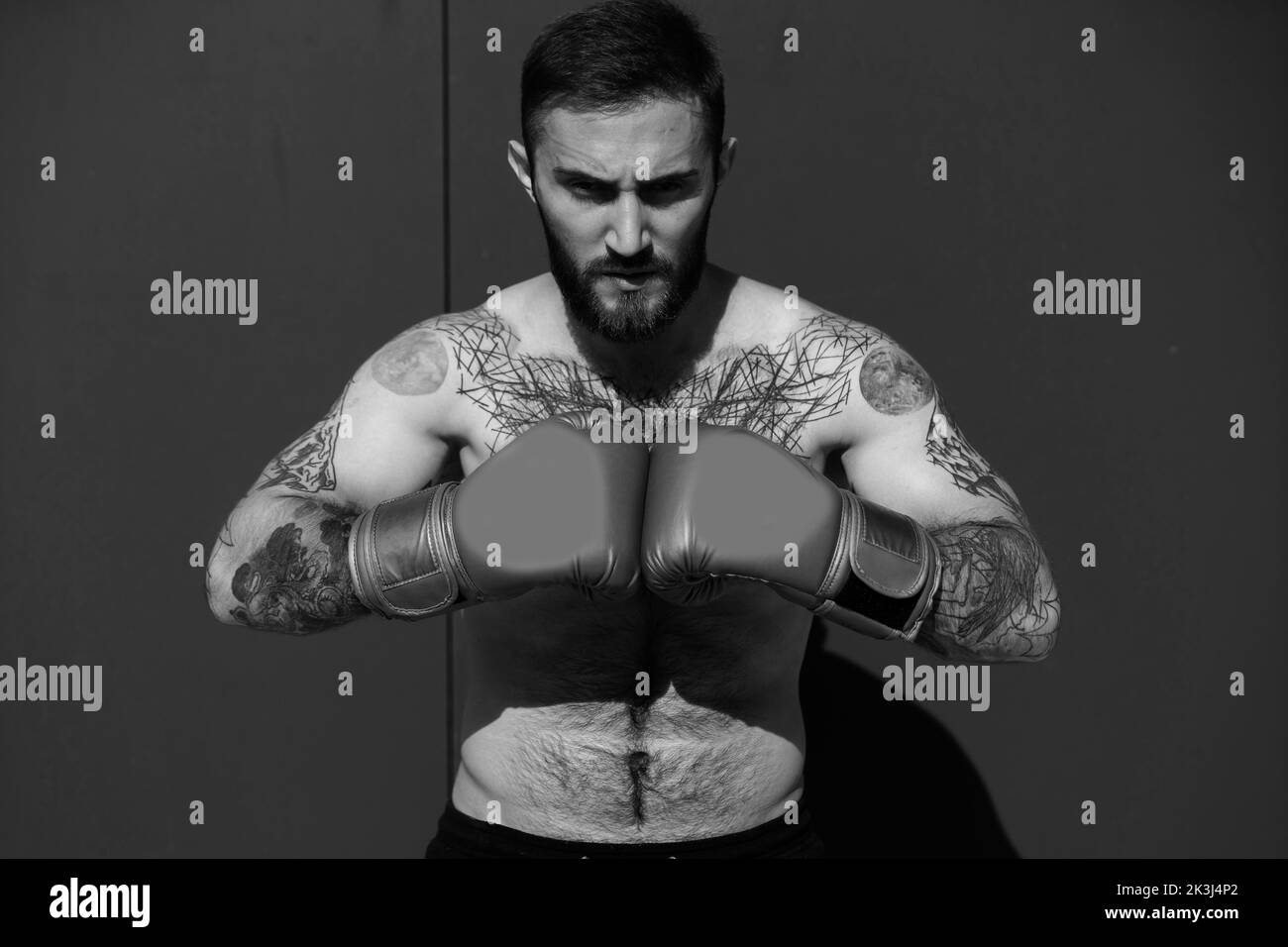 Young fitness model in training Black and White Stock Photos & Images ...