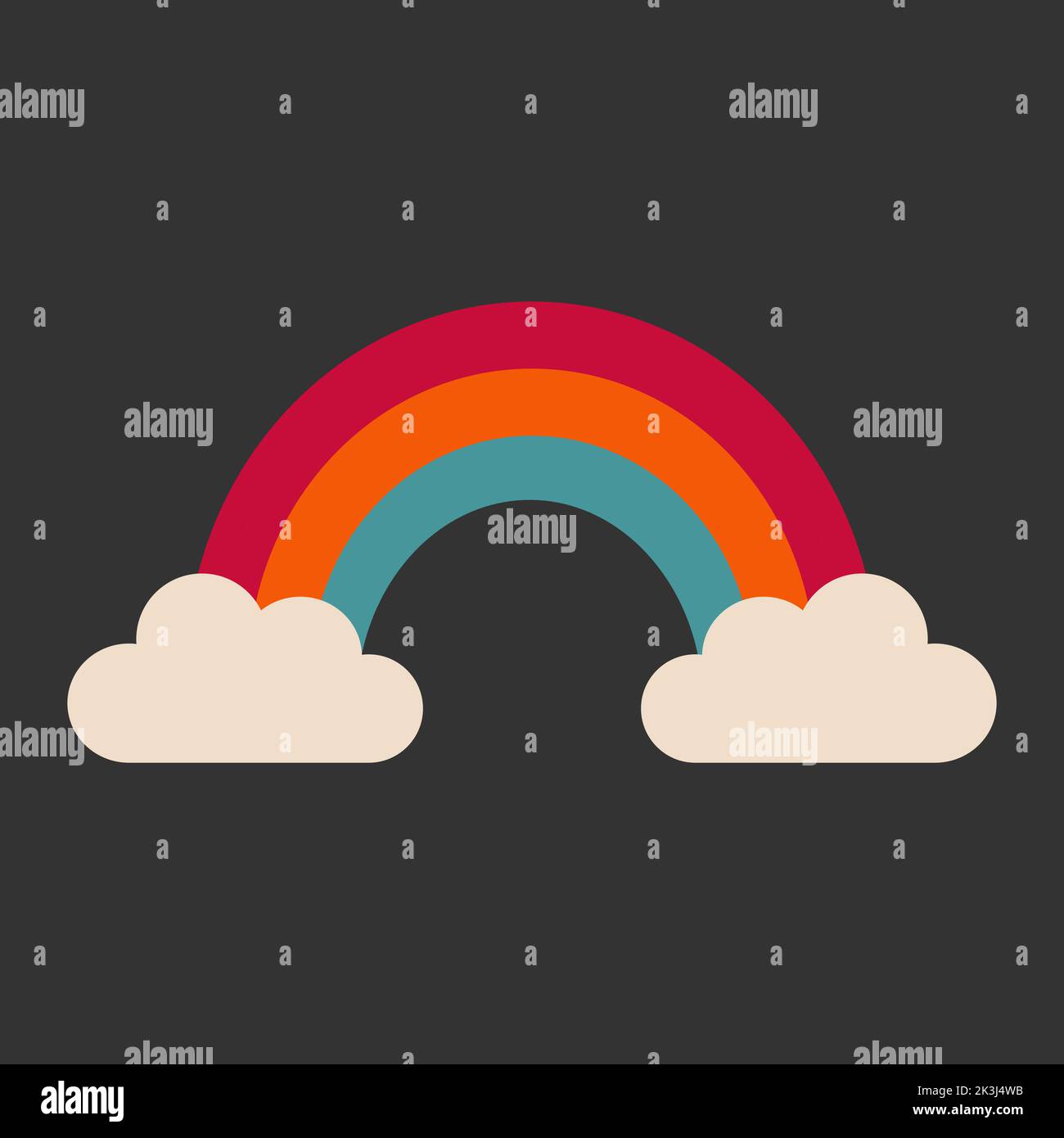 Illustration of a rainbow and two clouds. Dark tones. Vector image ...