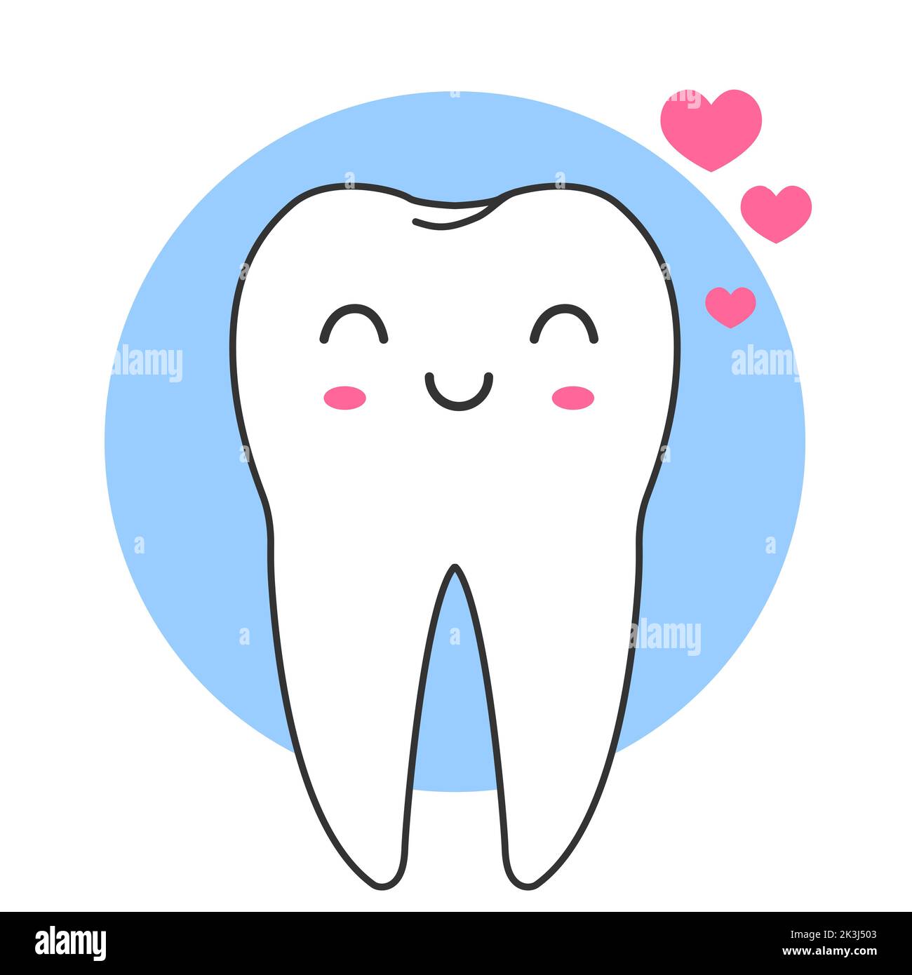Cartoon flat illustration of smiling white tooth. Cute baby kawaii ...
