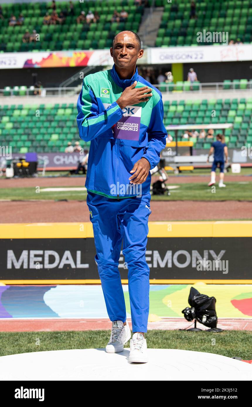 Alison Dos Santos (Gold) of Brazil in the men’s 400m hurdles medal ...