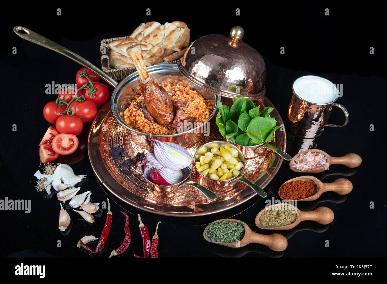 Traditional Turkish Food Lamb shank and rice. Slow cooked lamb shank ...