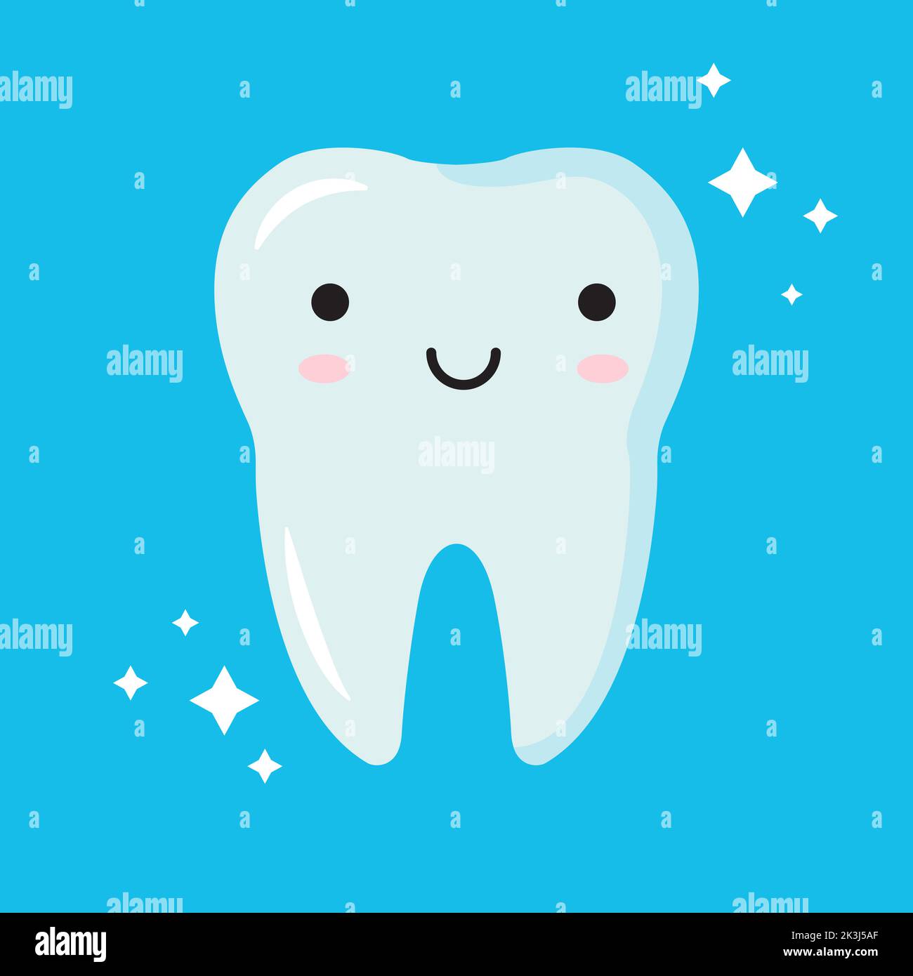 Cartoon flat illustration of smiling white tooth. Cute baby kawaii ...