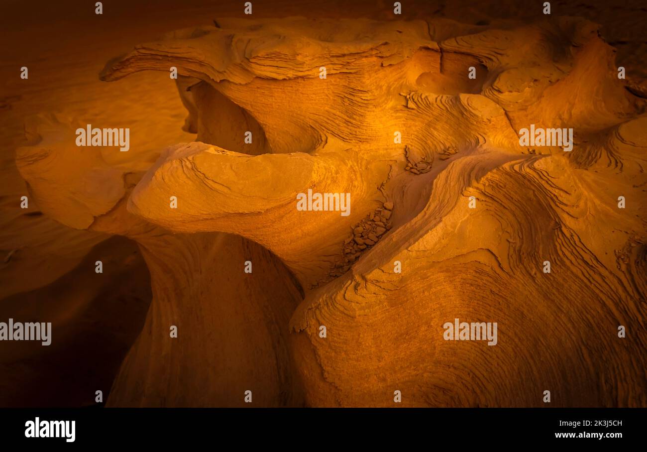 Fossil rocks or sand formations in a desert near Abu Dhabi, UAE Stock ...