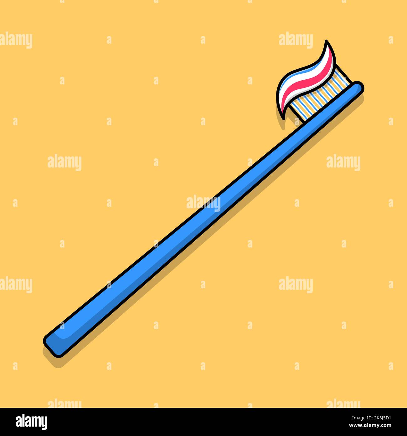 Cartoon flat illustration of a blue toothbrush and toothpaste on it ...
