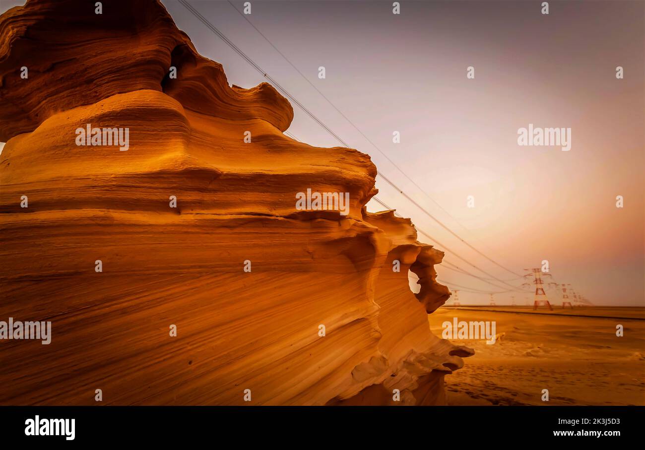 Fossil rocks or sand formations in a desert near Abu Dhabi, UAE Stock ...