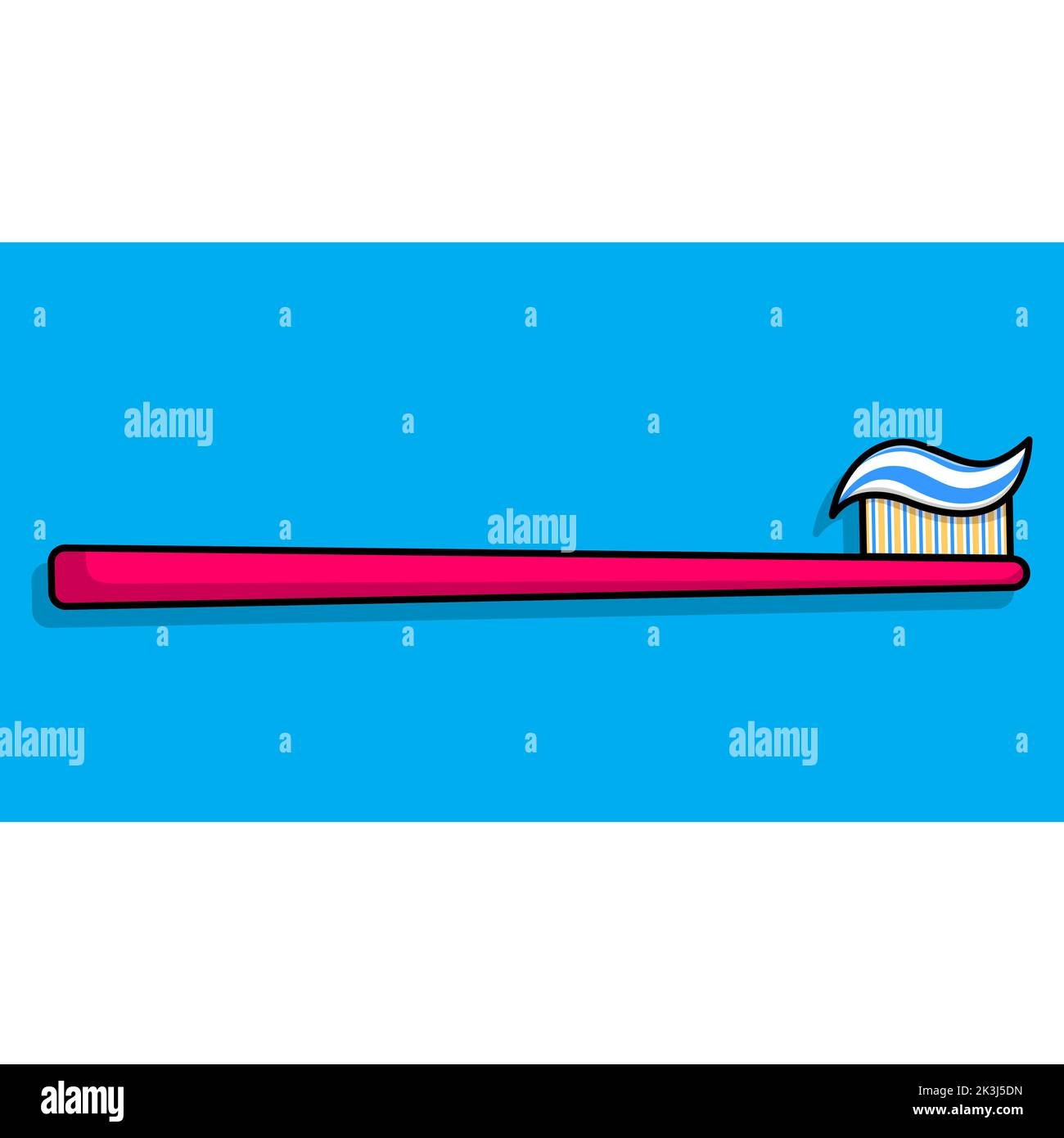 Cartoon flat illustration of a red toothbrush and toothpaste on it ...