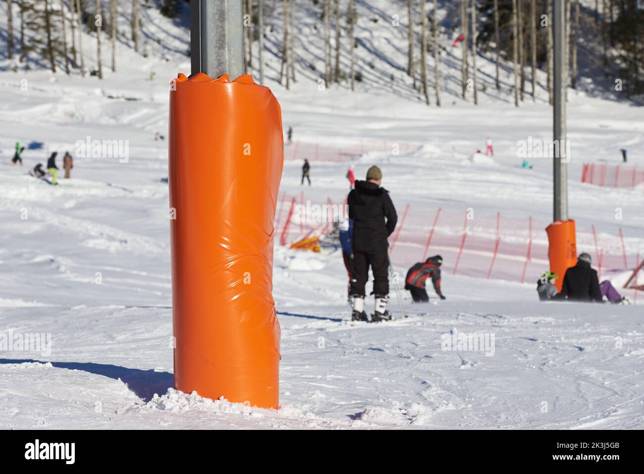 Soft protection on the obstacle for the safety of skiers on the ski ...