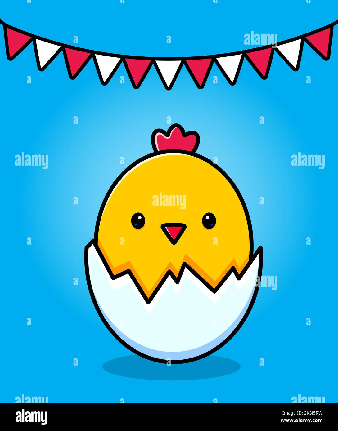 Birthday card. Yellow chicken in a shell. Children's print. Vector ...
