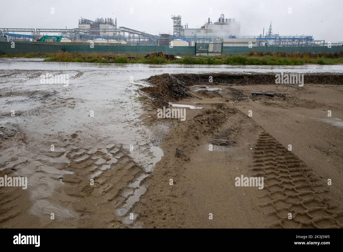 Earthworks near the 3M plant pictured during the pilot installation for ...