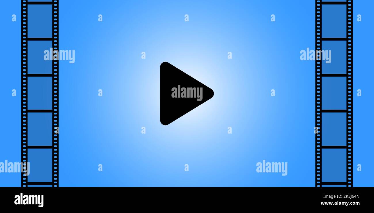 Illustration of start button and film strip on blue screen. Cinema ...