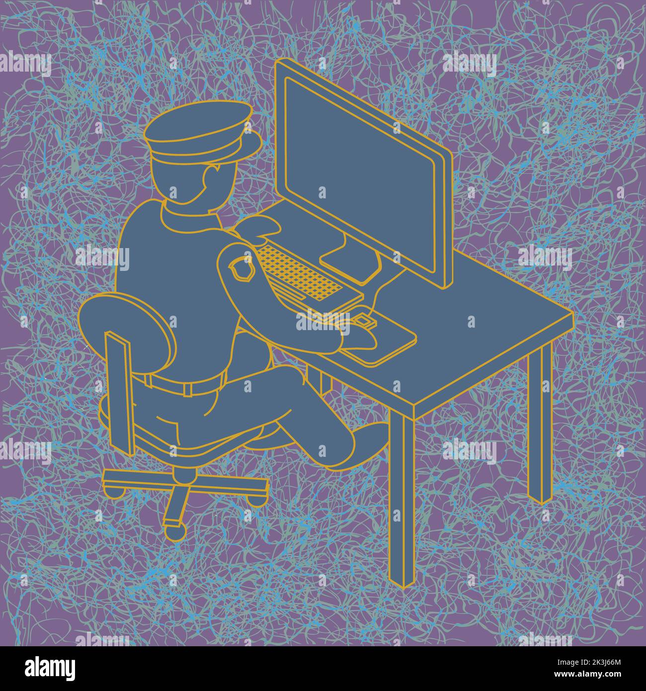 security or guard sitting working at computer Stock Vector Image & Art ...