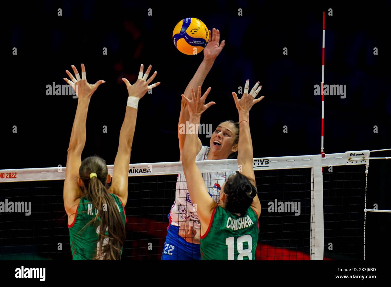 ARNHEM, NETHERLANDS - SEPTEMBER 26: Sara Lozo of Serbia spikes the ball ...