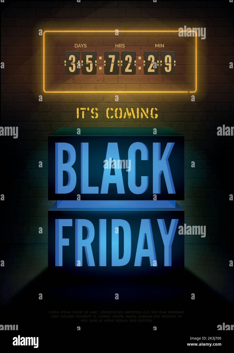 Black friday 3d tech cube vector vertical banner. Blue glowing light on ...