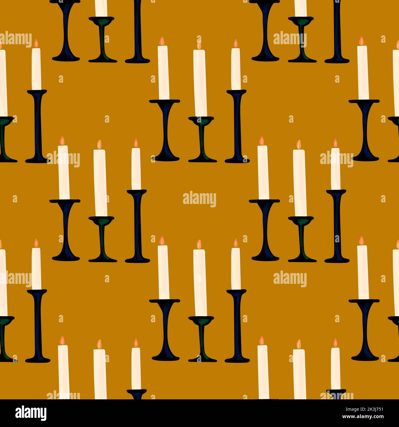 Seamless pattern with illustration a candles in a candlestick on a ...