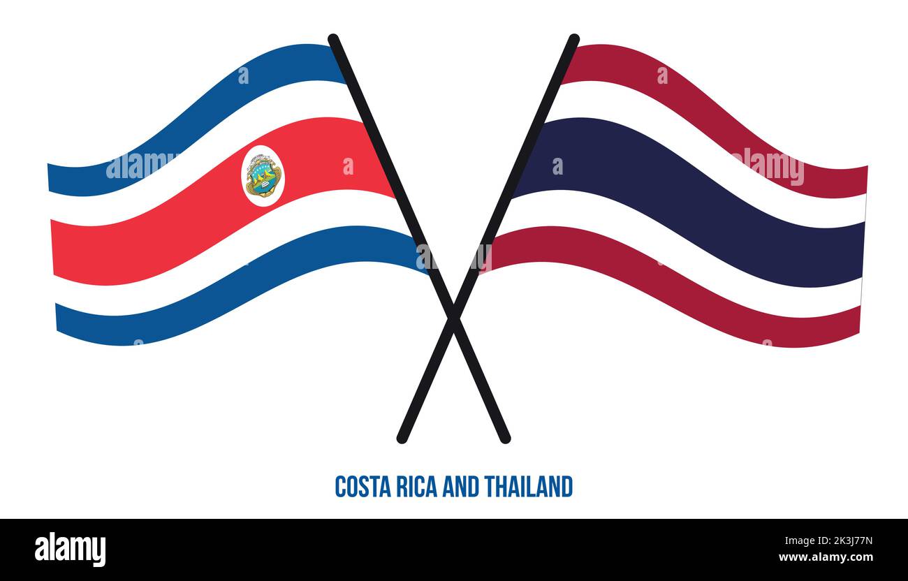 Costa Rica and Thailand Flags Crossed And Waving Flat Style. Official ...