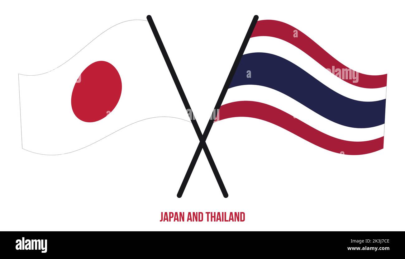 Japan and Thailand Flags Crossed And Waving Flat Style. Official ...