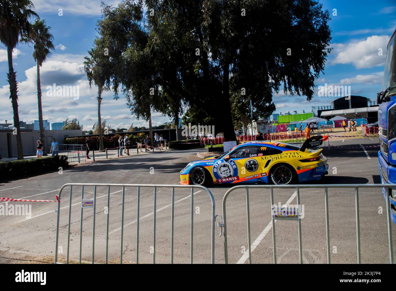 A yellow Porsche Carreras getting ready for the cup down at Albert park ...