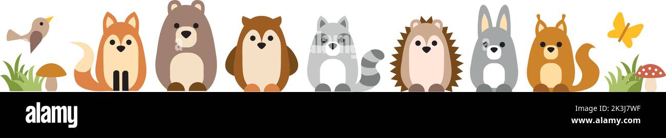 isolated vector graphic illustration of cute animals in a forest ...