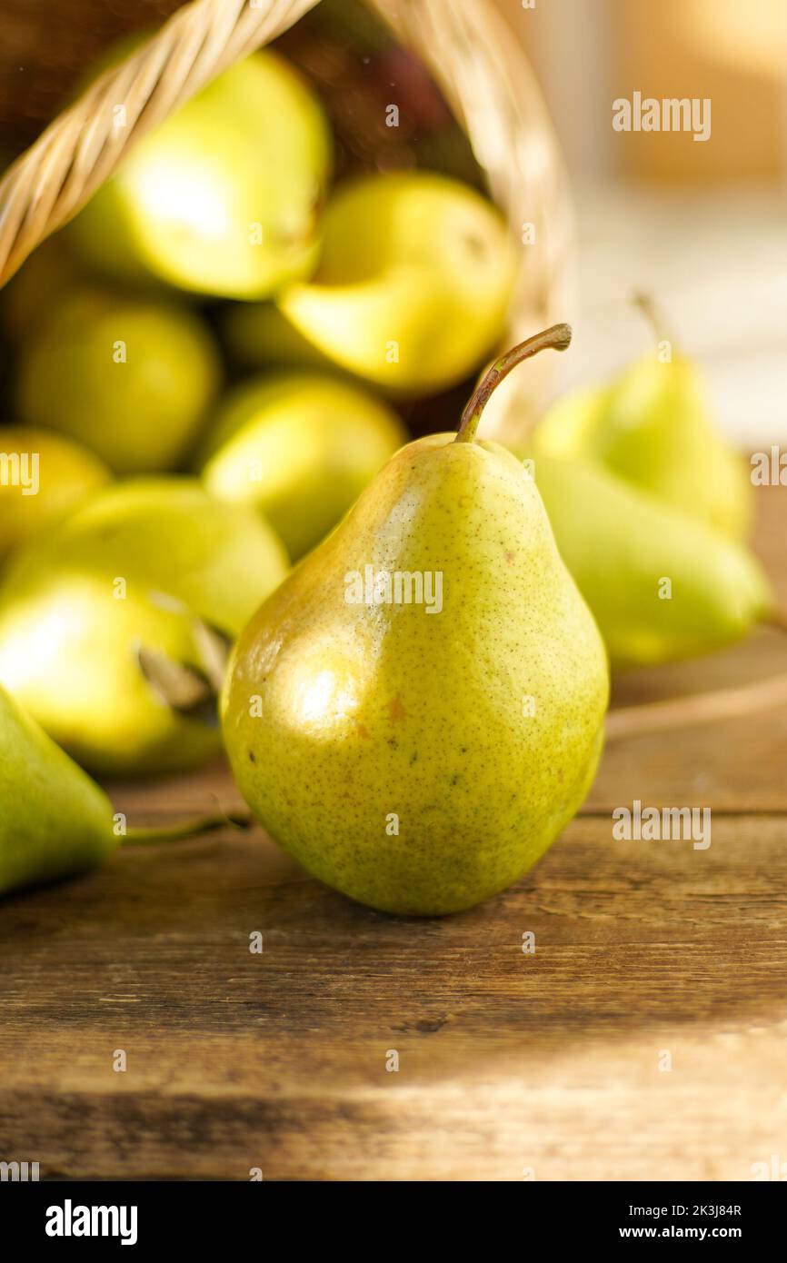 Pears on a wooden background. Fruit harvest. Autumn still life. Pear ...