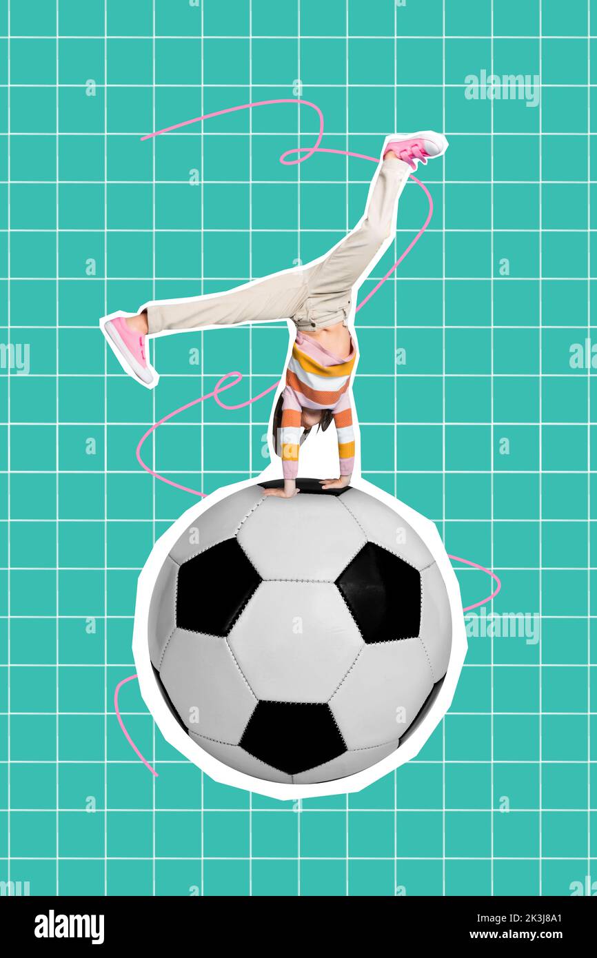 Creative drawing collage picture of active small kid handstand have fun ...