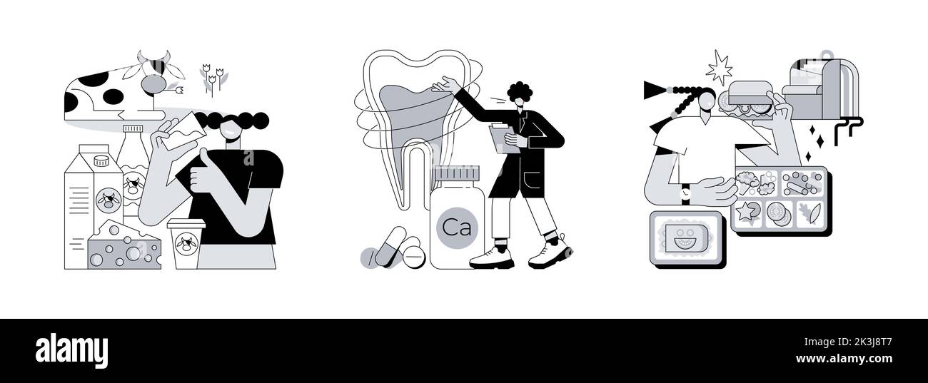 Healthy nutrition abstract concept vector illustration set. Dairy ...