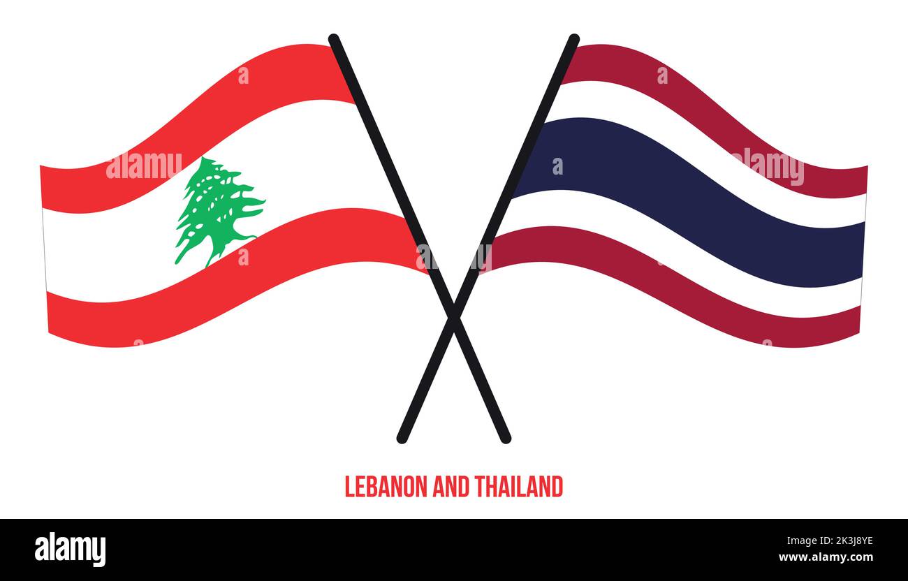 Lebanon and Thailand Flags Crossed And Waving Flat Style. Official ...