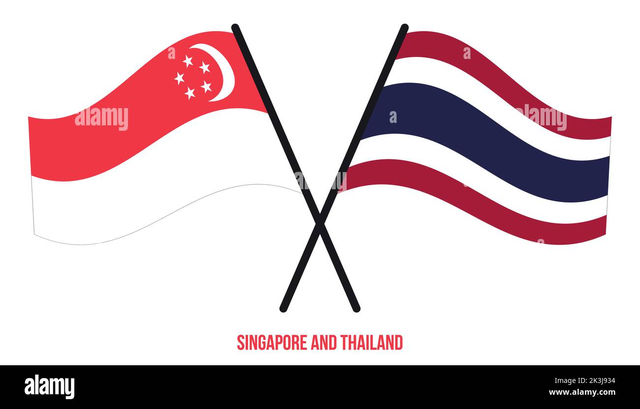 Singapore and Thailand Flags Crossed And Waving Flat Style. Official ...