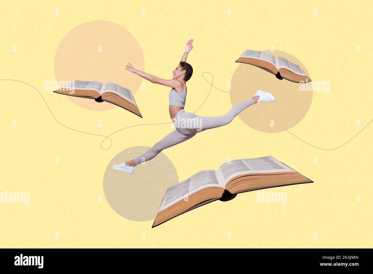 Composite collage picture image of active excited gymnast young woman ...