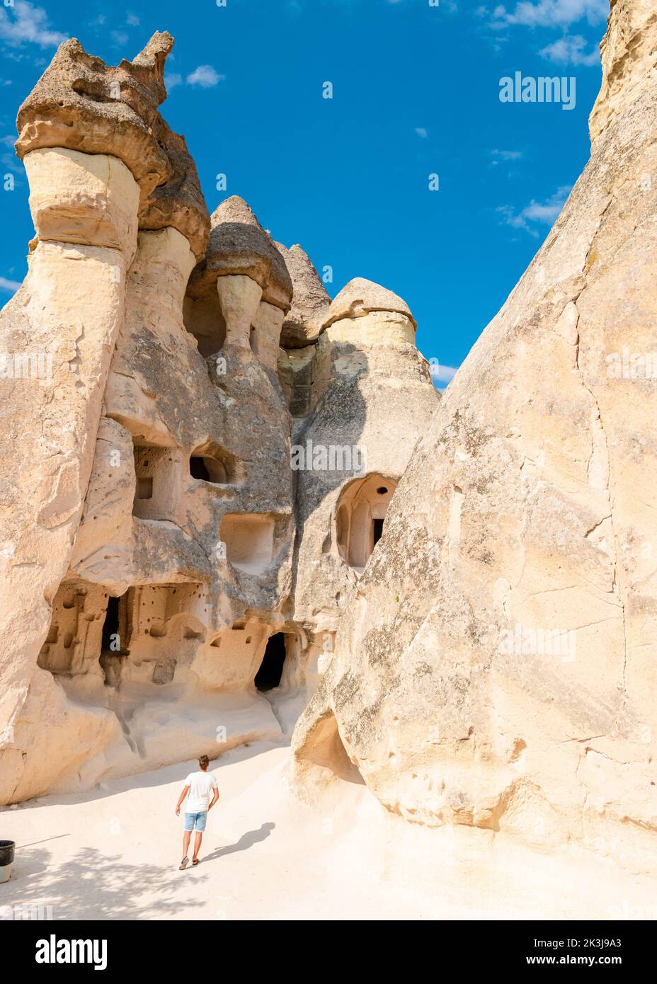 Pasabag Monks Valley happy young menon vacation in Turkey Cappadocia ...
