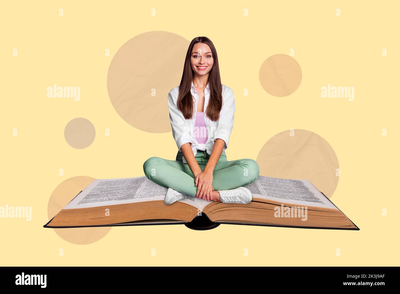 Magazine poster collage of lady sitting big book exam high school ...