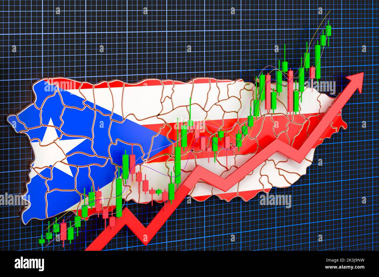 Economic growth in Puerto Rico, uptrend market, concept. 3D rendering ...