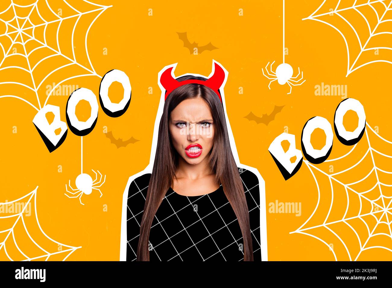 Creative trend collage of young attractive evil spooky creepy woman ...