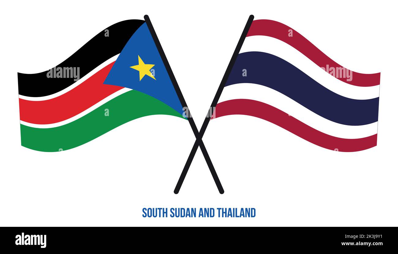 South Sudan and Thailand Flags Crossed And Waving Flat Style. Official ...