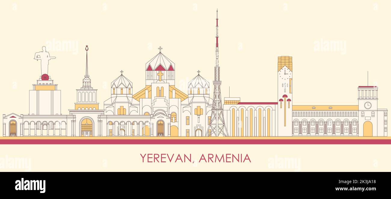 Cartoon Skyline panorama of city of Yerevan, Armenia - vector ...