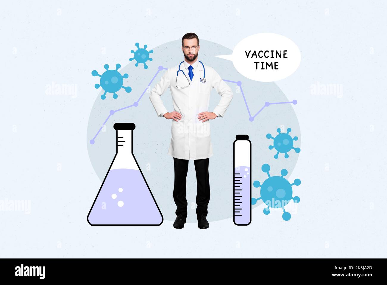 Advert poster collage of professional scientist standing on drawing ...