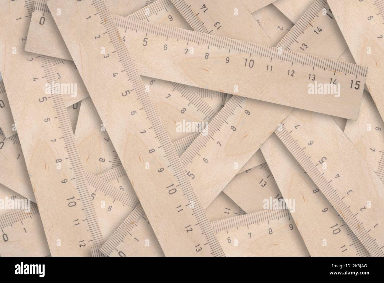 Abstract background of variety of wooden school measuring rulers Stock ...